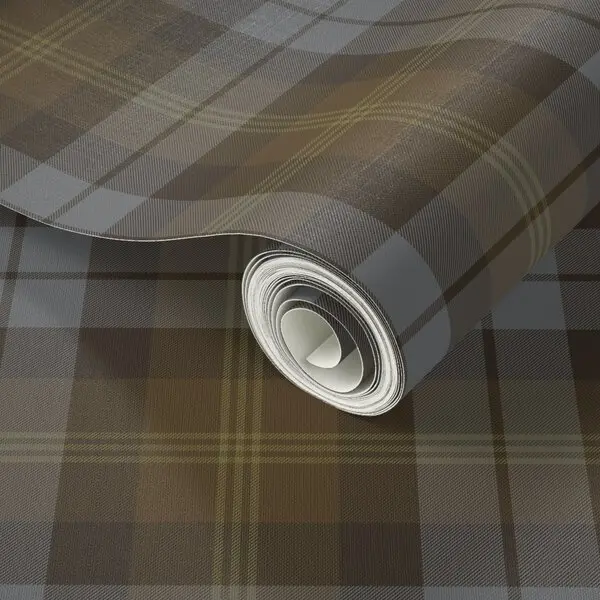 Spoonflower Gordon Tartan Scottish Kilt Plaid Brown Custom Removable Wallpaper - Brown,gray,black