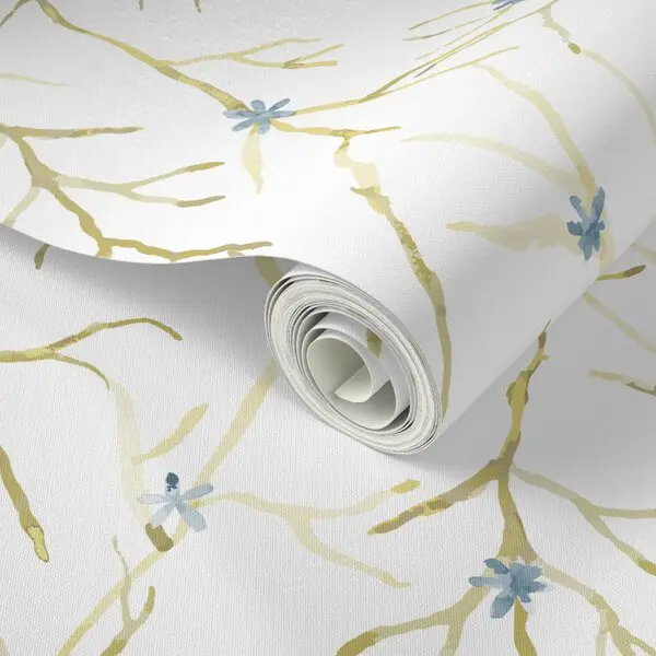 Spoonflower Blue Flowers Floral Nature Grey Neutral Traditional Wallpaper - Gray,green,beige