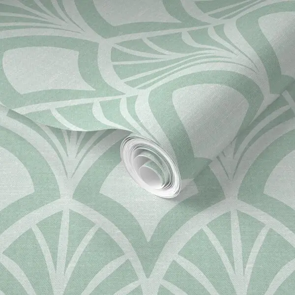 Spoonflower Vintage Retro Geometric Art Deco Spring Summer Custom Pre-pasted Wallpaper - Green,gray,mint