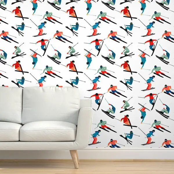 Spoonflower White Winter Snow Holiday Alpine Mountain Custom Pre-pasted Wallpaper