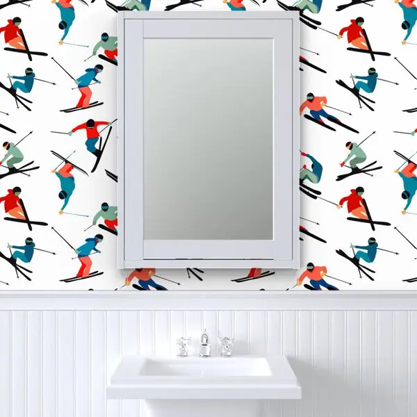 Spoonflower White Winter Snow Holiday Alpine Mountain Custom Pre-pasted Wallpaper