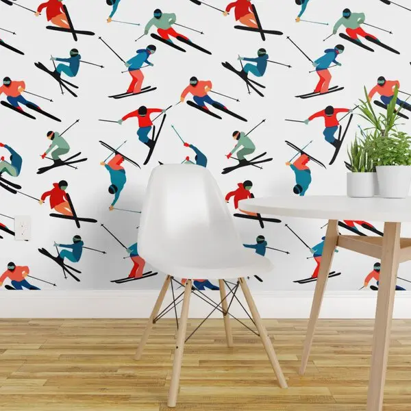Spoonflower White Winter Snow Holiday Alpine Mountain Custom Pre-pasted Wallpaper