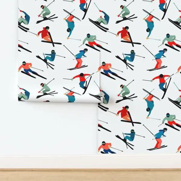 Spoonflower White Winter Snow Holiday Alpine Mountain Custom Pre-pasted Wallpaper
