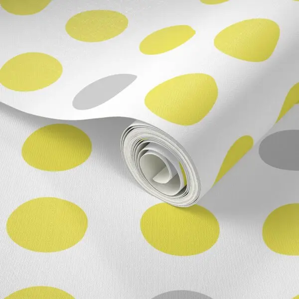Spoonflower Modern Safflower Yellow Circles Citron Citrus Grey Traditional Wallpaper - Gray,yellow,green