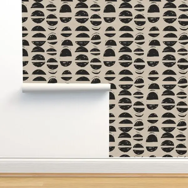 Spoonflower Moon White Modern Geometric Circle Geo Texture 100% Natural Sisal Grasscloth Wallcovering