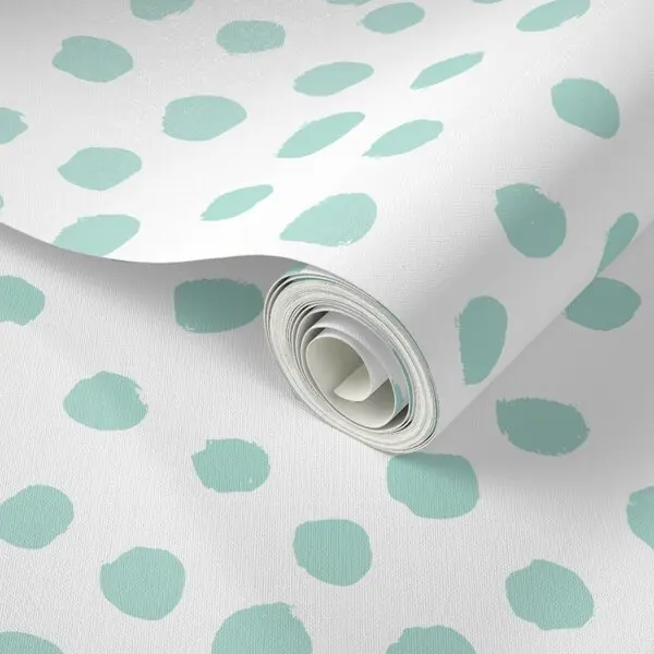 Spoonflower Dots Mint White Trendy Baby Minimal Print Polka Custom Removable Wallpaper - Mint,teal,blue
