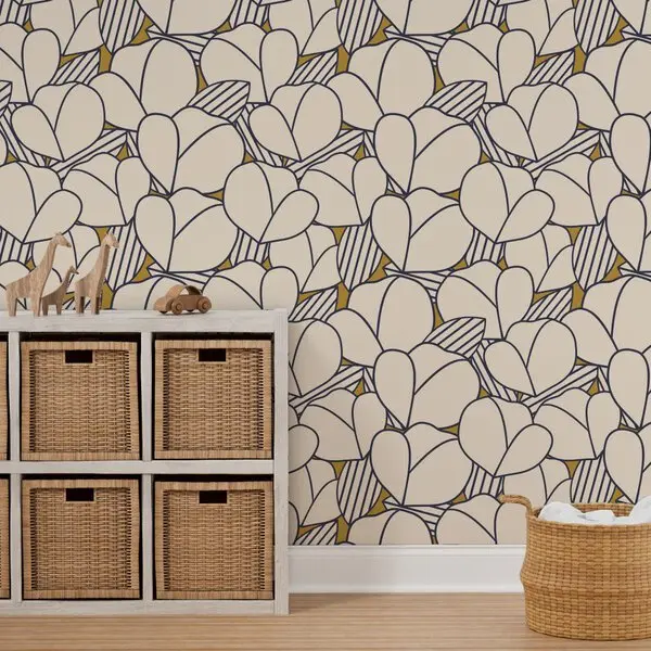 Spoonflower Flower Floral Modern Geometric Art Deco Bold Custom Pre-pasted Wallpaper