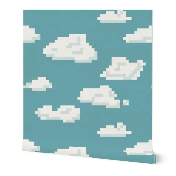 Spoonflower Pixel Clouds 100% Natural Sisal Grasscloth Wallcovering