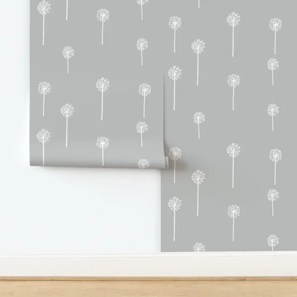 Spoonflower Grey And White Topiary Mod Bloom Simple Hip Traditional Wallpaper