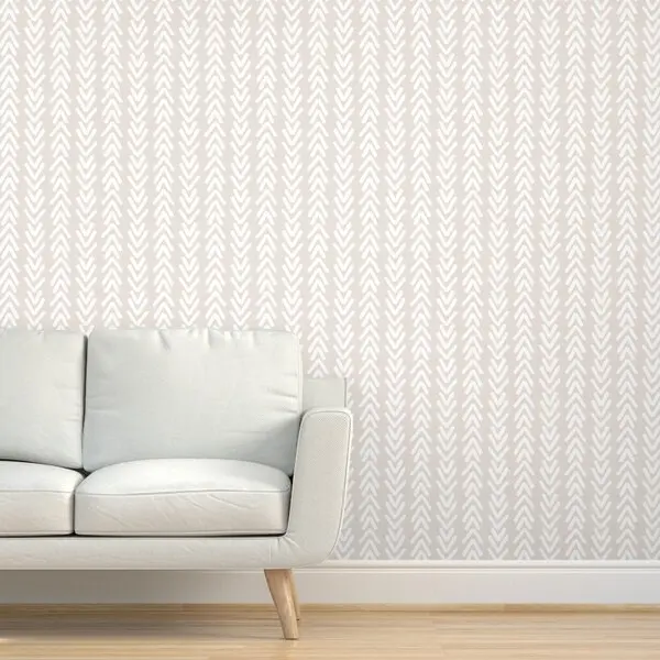 Spoonflower Taupe Earth Tone Mudcloth Arrows Custom Pre-pasted Wallpaper - Gray