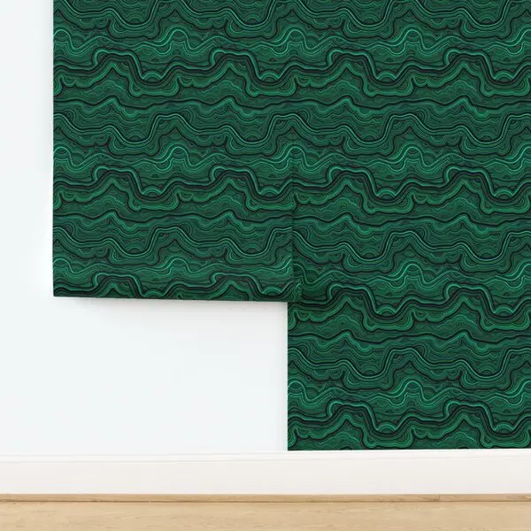 Spoonflower Green Stripes Lines Drawing Pen And Ink Malachite Custom Pre-pasted Wallpaper - Green,blue