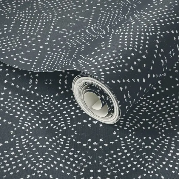 Spoonflower Boho Dot Chambray Dark Traditional Wallpaper - Gray,blue