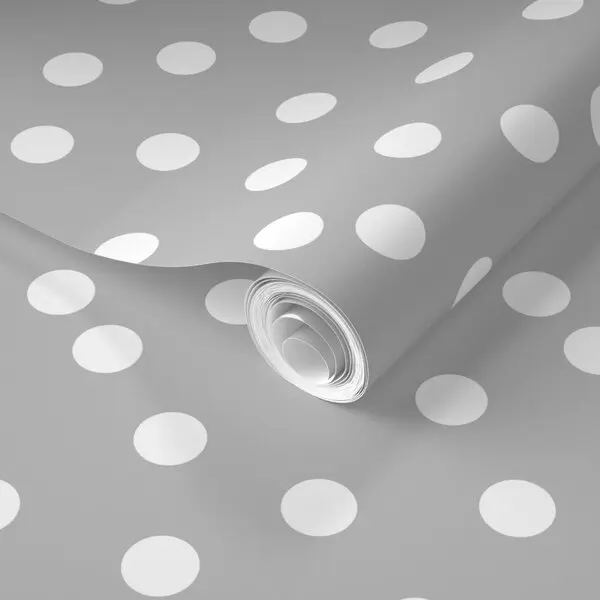 Spoonflower Dots Gray Spots Polka Nursery Simple Coordinate Custom Removable Wallpaper - Gray,white