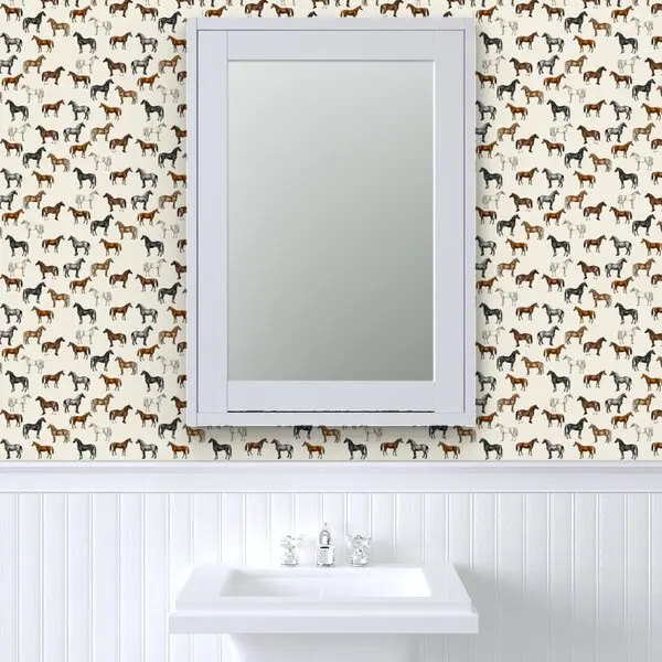 Spoonflower Small Vintage Horses Custom Pre-pasted Wallpaper