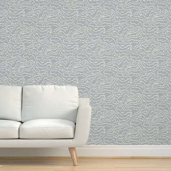 Spoonflower Large Heatwave Cream On Quiet 100% Natural Sisal Grasscloth Wallcovering - Blue