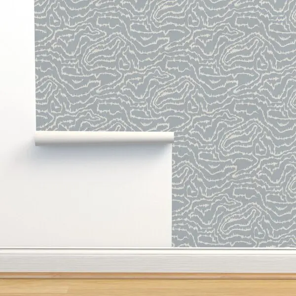 Spoonflower Large Heatwave Cream On Quiet 100% Natural Sisal Grasscloth Wallcovering - Blue