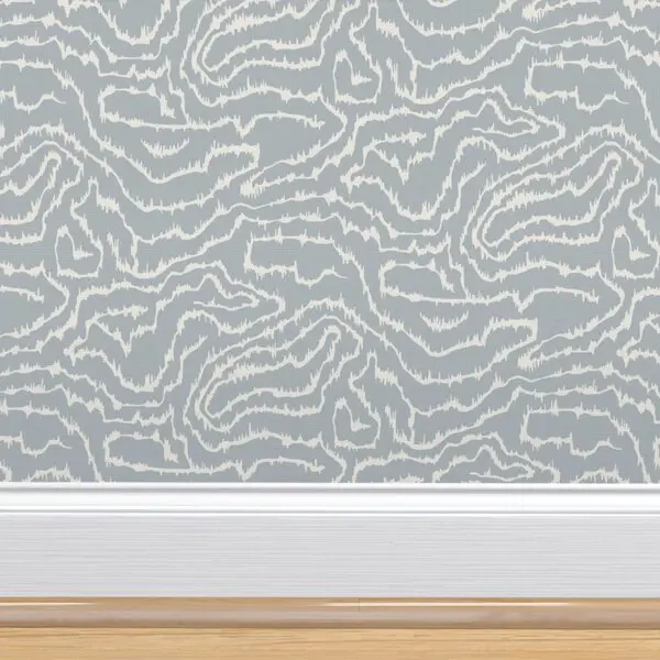Spoonflower Large Heatwave Cream On Quiet 100% Natural Sisal Grasscloth Wallcovering - Blue