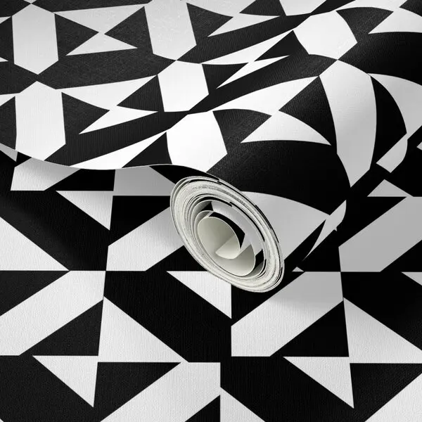Spoonflower Black White Geometric Squares Custom Removable Wallpaper - Black,white,gray