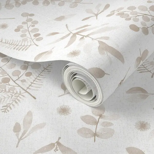 Spoonflower Beige Australian Flora Large Watercolor Sunshine Traditional Wallpaper - Beige,white,gray