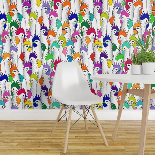 Spoonflower Chicken Chickens Pop Art Poultry Farm Custom Pre-pasted Wallpaper