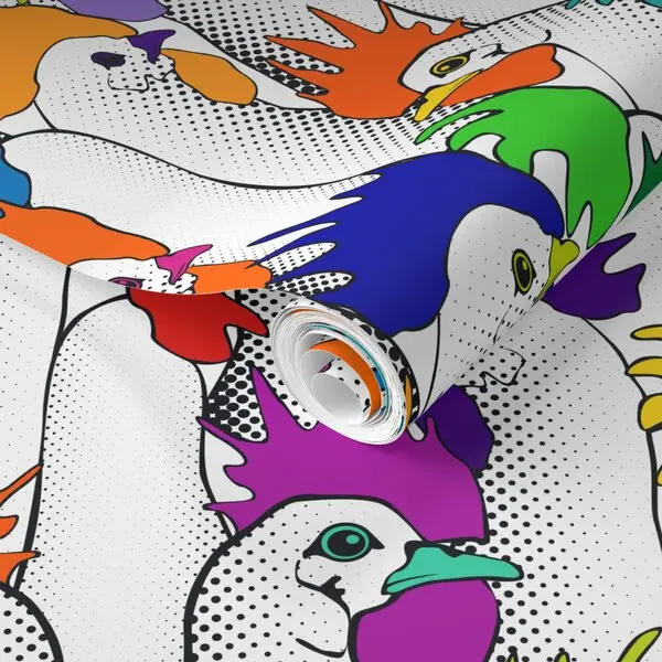 Spoonflower Chicken Chickens Pop Art Poultry Farm Custom Pre-pasted Wallpaper - Rainbow