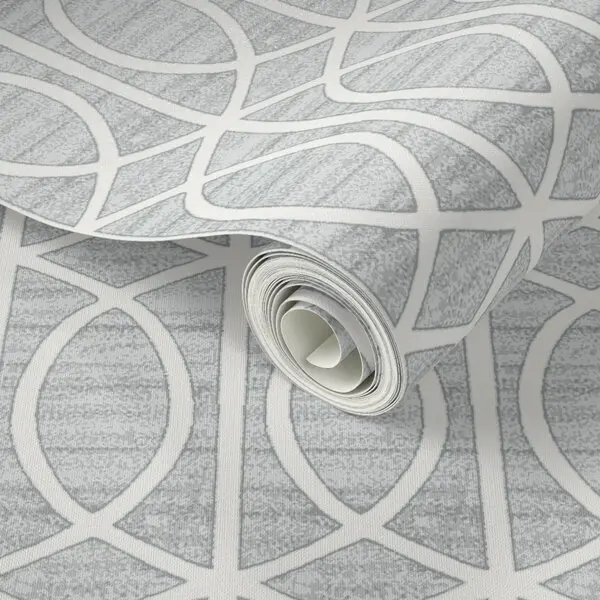 Spoonflower Geometric Grey White Retro Vintage Lines Custom Pre-pasted Wallpaper - Gray