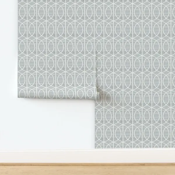Spoonflower Geometric Grey White Retro Vintage Lines Custom Pre-pasted Wallpaper