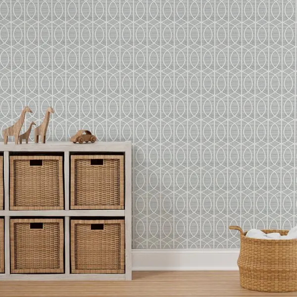 Spoonflower Geometric Grey White Retro Vintage Lines Custom Pre-pasted Wallpaper
