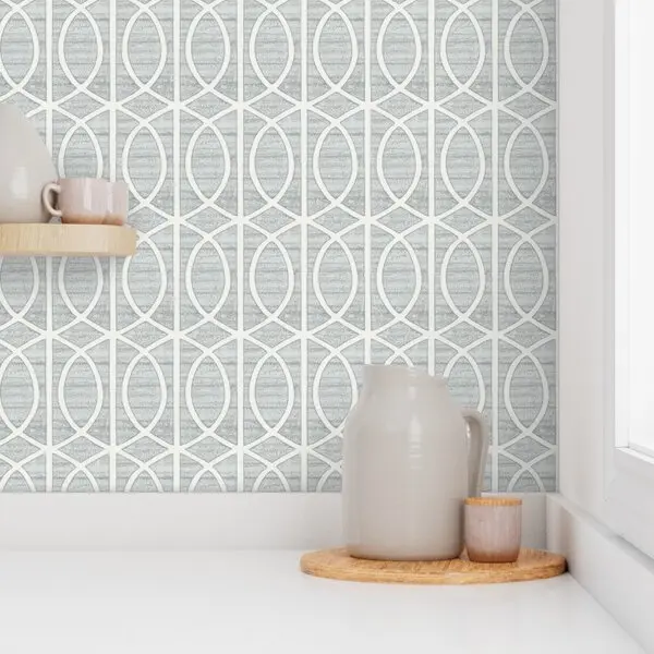 Spoonflower Geometric Grey White Retro Vintage Lines Custom Pre-pasted Wallpaper