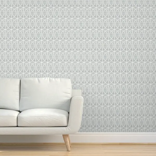 Spoonflower Geometric Grey White Retro Vintage Lines Custom Pre-pasted Wallpaper