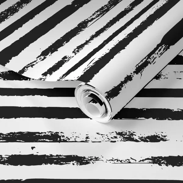 Spoonflower Black And White Stripe Stripes Hand Drawn Traditional Wallpaper - Black,gray,white