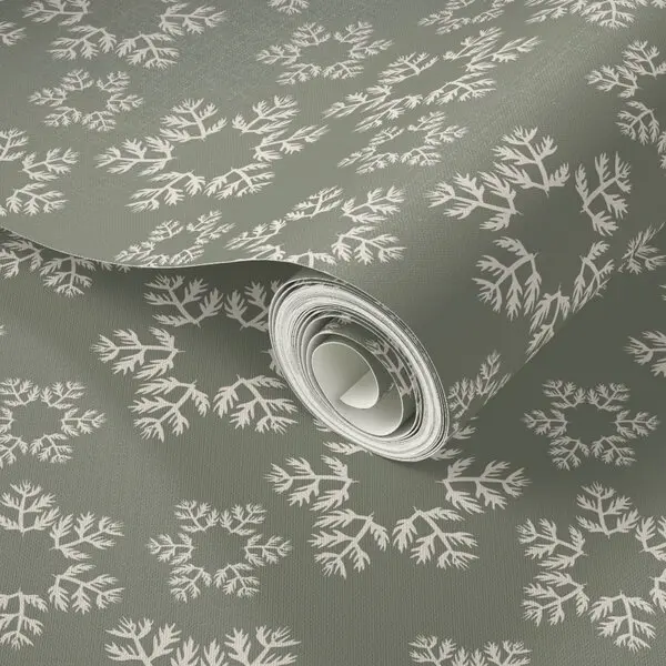 Spoonflower Snowflakes Christmas Custom Pre-pasted Wallpaper - Green,gray