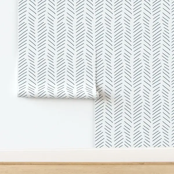Spoonflower Blue Modern Navy Drawn Nursery Nautical Custom Pre-pasted Wallpaper