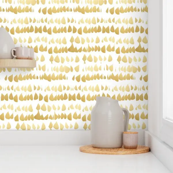 Spoonflower Gold Drops Dots Paint White Custom Removable Wallpaper