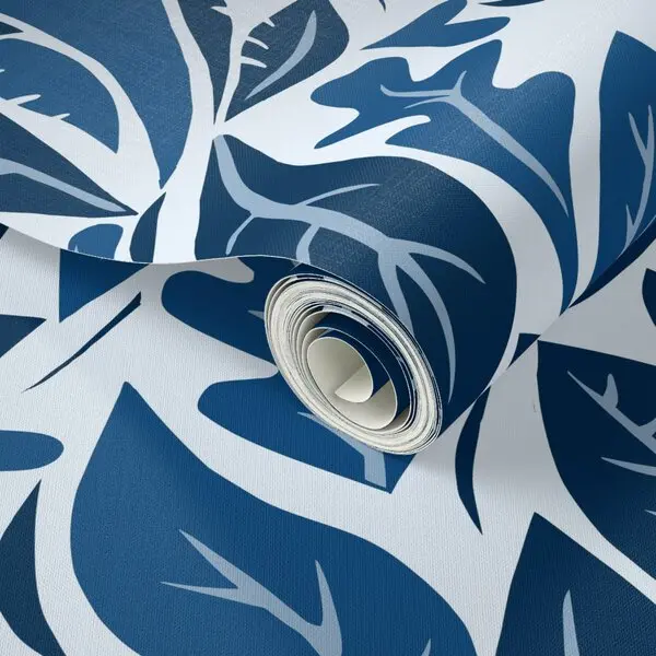 Spoonflower Autumn Monochromatic Dining Falling Leaves Color Traditional Wallpaper - Blue