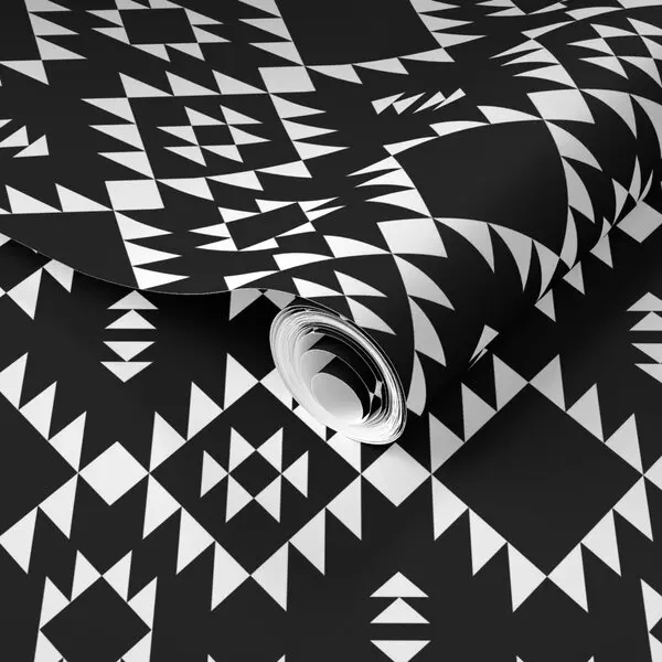 Spoonflower Black White Geometric Abstract Triangles Fashion Custom Pre-pasted Wallpaper - Black,white,gray
