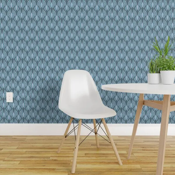 Spoonflower Blues Geometric Art Deco Doll Fan Custom Pre-pasted Wallpaper