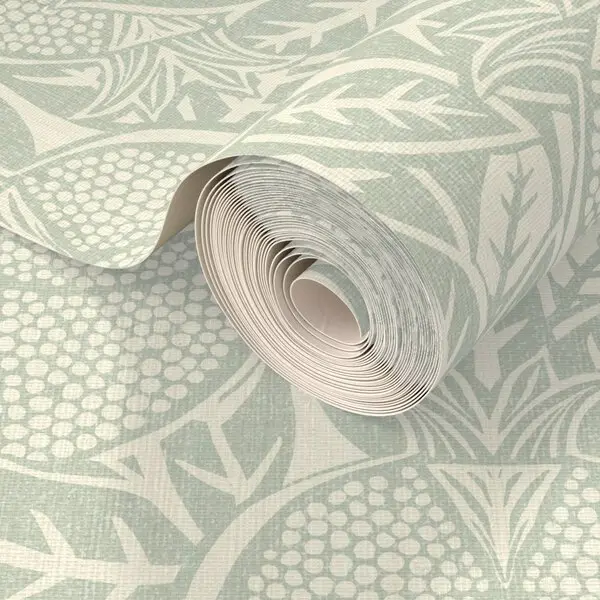 Spoonflower Pomegranate Block In Silver Sage 100% Natural Sisal Grasscloth Wallcovering - Green