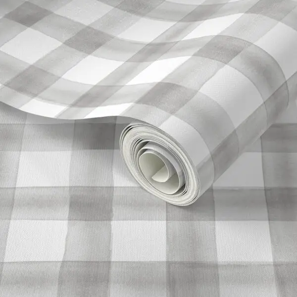Spoonflower Plaid Grey Abstract Spring Monochrome Watercolor Traditional Wallpaper - Gray