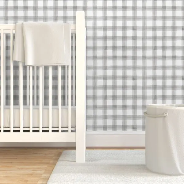Spoonflower Plaid Grey Abstract Spring Monochrome Watercolor Traditional Wallpaper