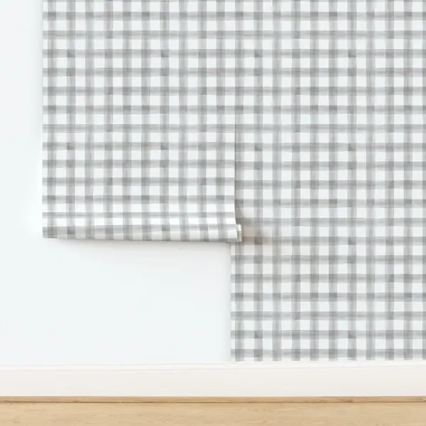 Spoonflower Plaid Grey Abstract Spring Monochrome Watercolor Traditional Wallpaper