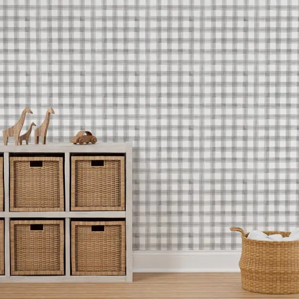 Spoonflower Plaid Grey Abstract Spring Monochrome Watercolor Traditional Wallpaper