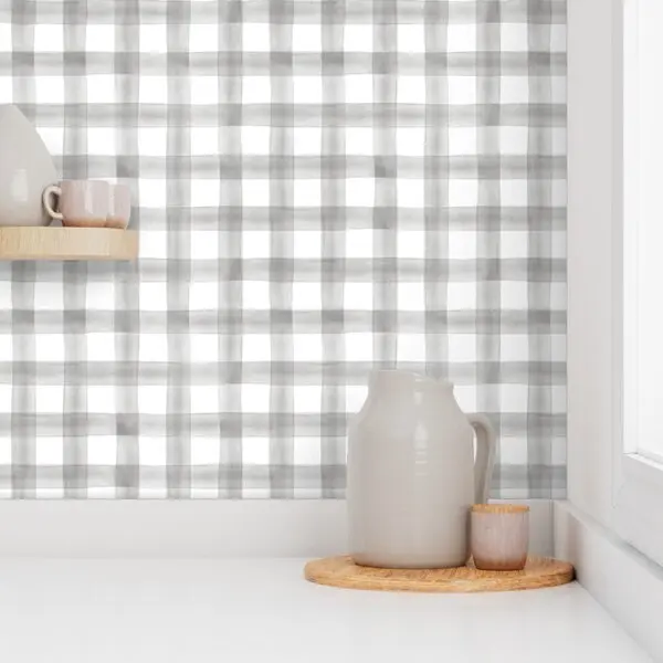 Spoonflower Plaid Grey Abstract Spring Monochrome Watercolor Traditional Wallpaper
