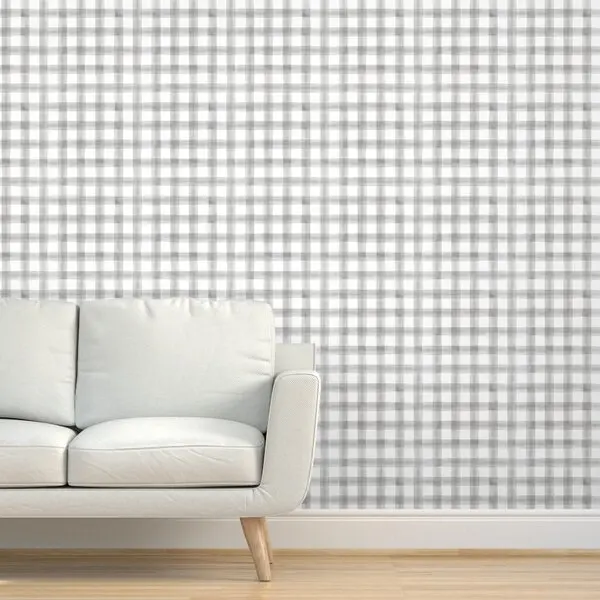 Spoonflower Plaid Grey Abstract Spring Monochrome Watercolor Traditional Wallpaper