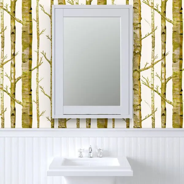 Spoonflower Birch Birches Gold Traditional Wallpaper