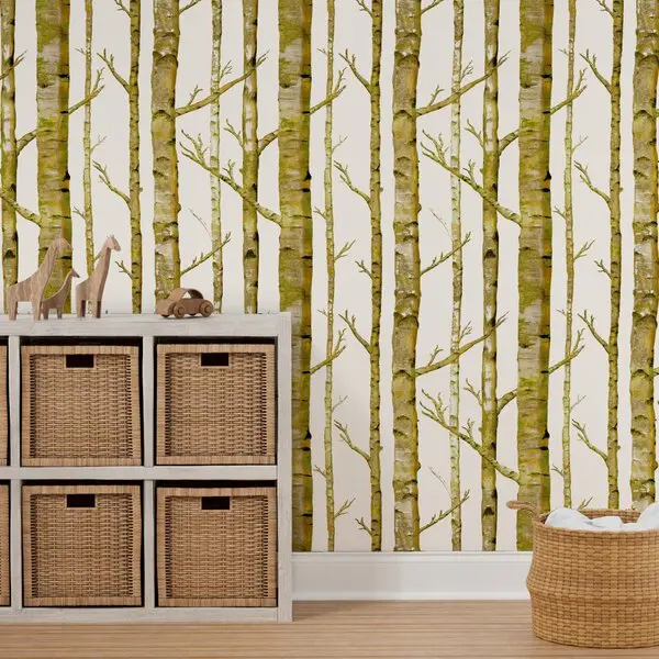 Spoonflower Birch Birches Gold Traditional Wallpaper