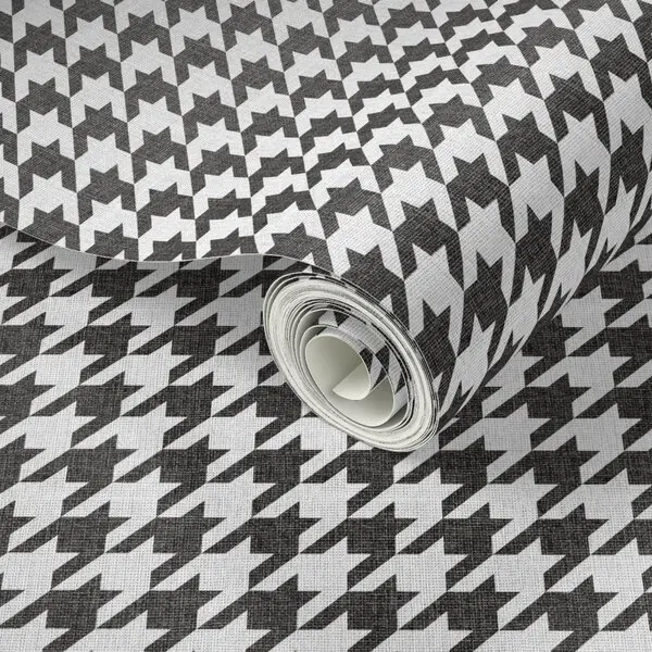 Spoonflower Black White Houndstooth Textured Custom Pre-pasted Wallpaper - Black,white,gray