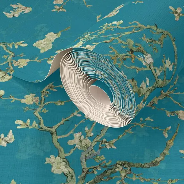 Spoonflower Van Gogh Almond Tree Branches Pattern Watercolor 100% Natural Sisal Grasscloth Wallcovering - Yellow
