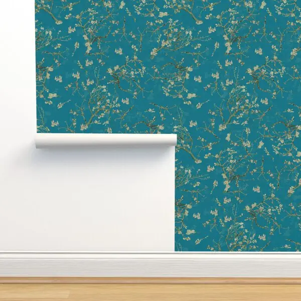 Spoonflower Van Gogh Almond Tree Branches Pattern Watercolor 100% Natural Sisal Grasscloth Wallcovering
