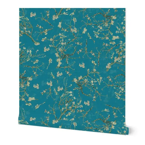 Spoonflower Van Gogh Almond Tree Branches Pattern Watercolor 100% Natural Sisal Grasscloth Wallcovering